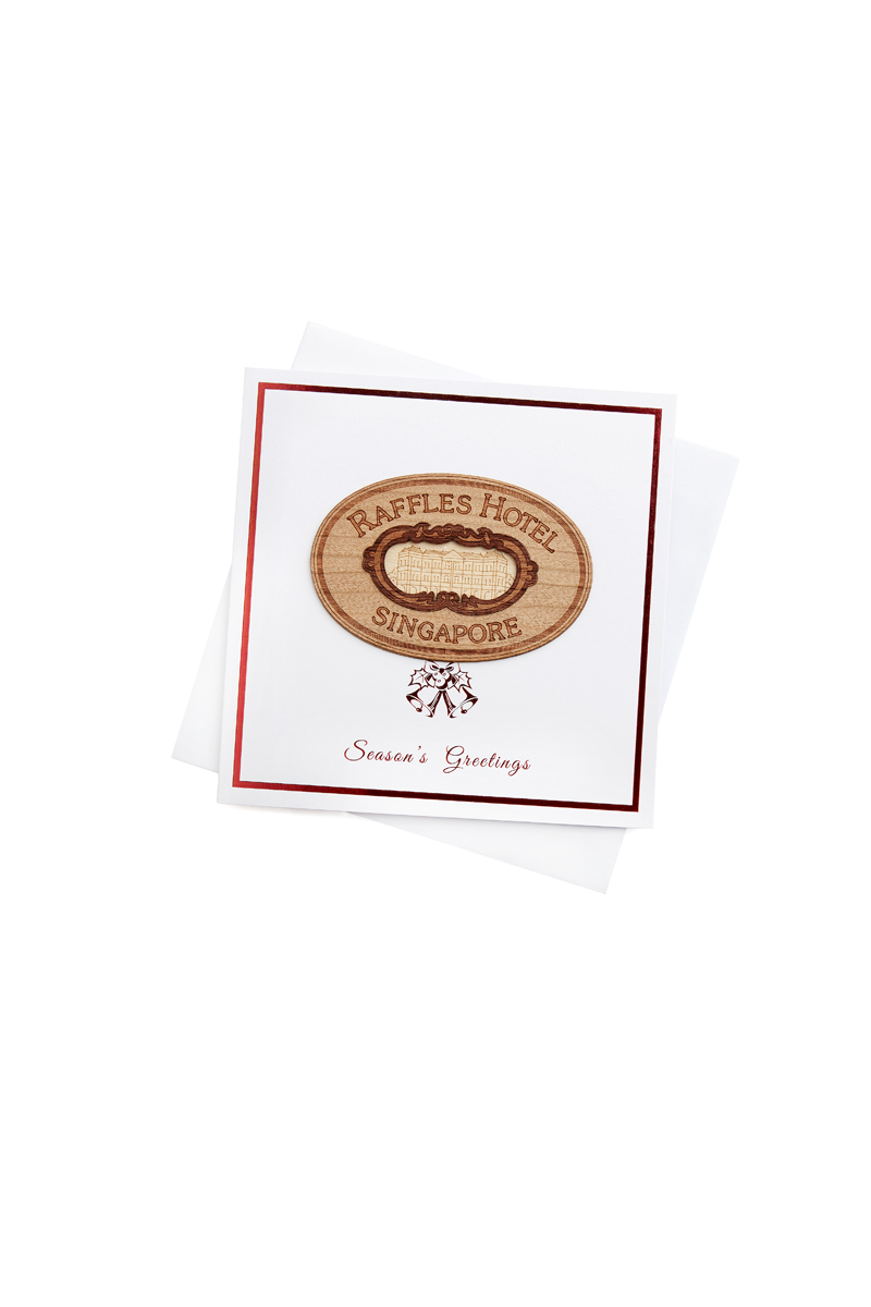 Raffles Logo Wood Cut Christmas Card | Raffles Arcade